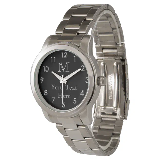 Personalized Monogram Black Face Watches For Men | Zazzle