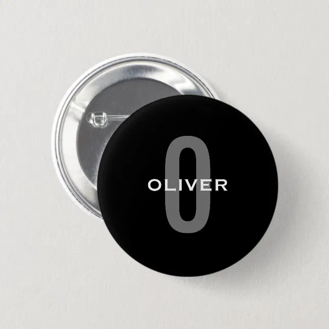 Personalized Monogram Black Gray White Name Button | Zazzle