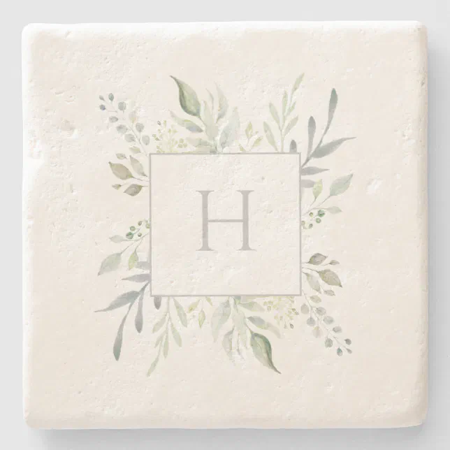 Personalized Monogram Botanical Stone Coaster | Zazzle