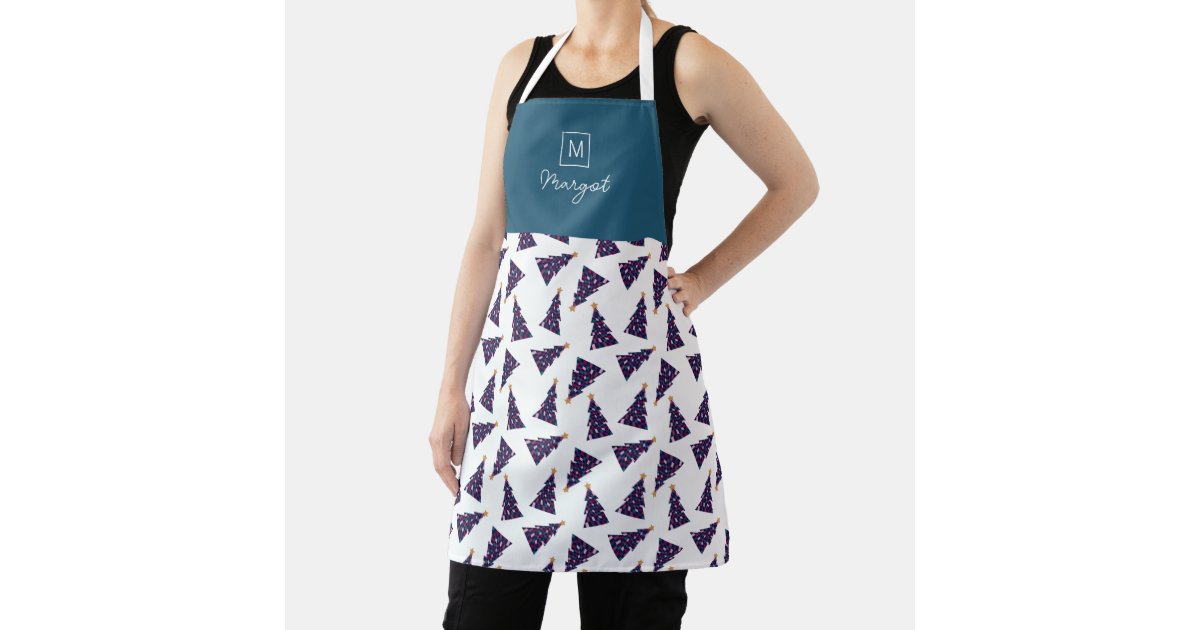 Personalized Monogram Checkered Christmas Tree Apron | Zazzle