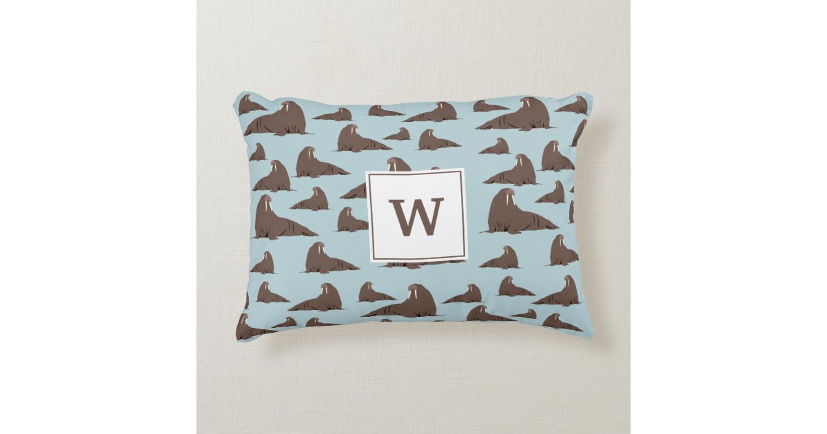 Personalized Monogram Cute Walrus Pattern Accent Pillow | Zazzle