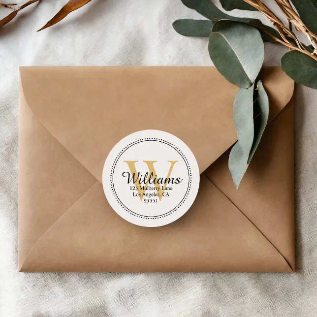 Personalized Monogram Gold Return Address Classic Round Sticker | Zazzle