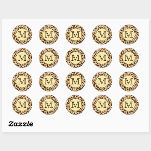 Personalized Monogram Leopard Print Pattern. Classic Round Sticker | Zazzle
