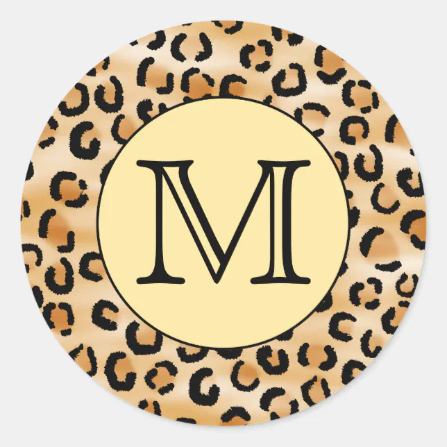 Personalized Monogram Leopard Print Pattern. Classic Round Sticker | Zazzle