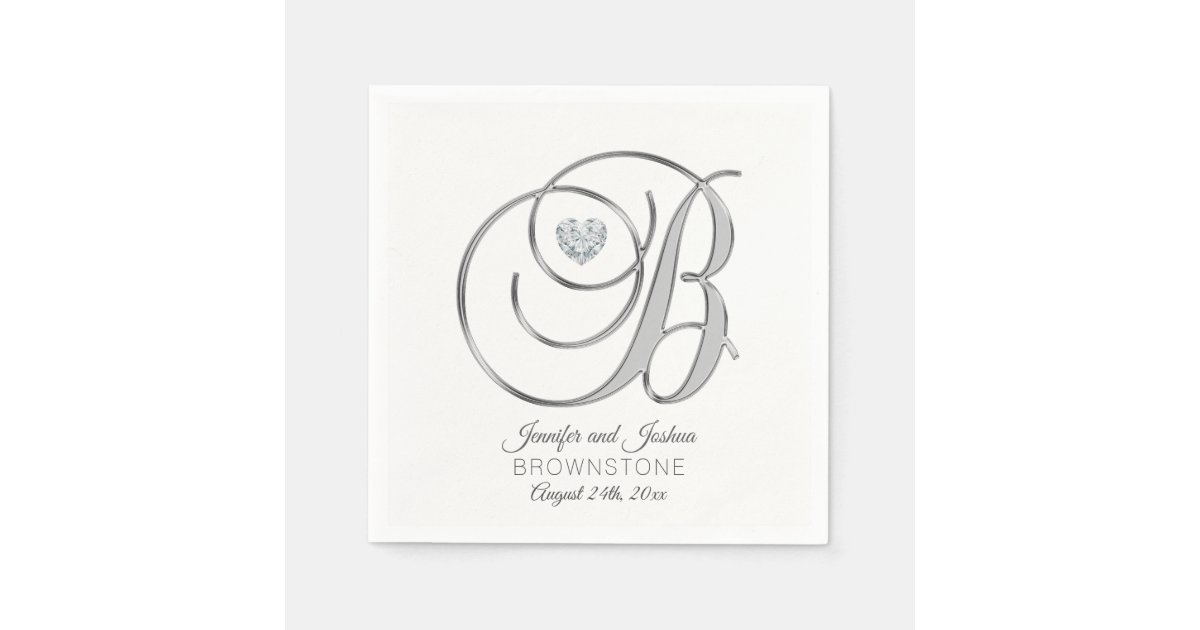 Personalized Monogram Letter B Silver Wedding Paper Napkins | Zazzle