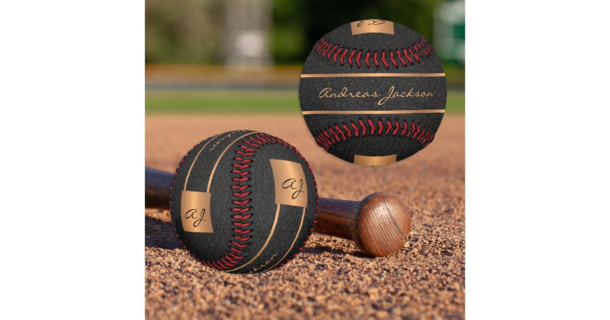 Personalized monogram name modern black gold baseball | Zazzle