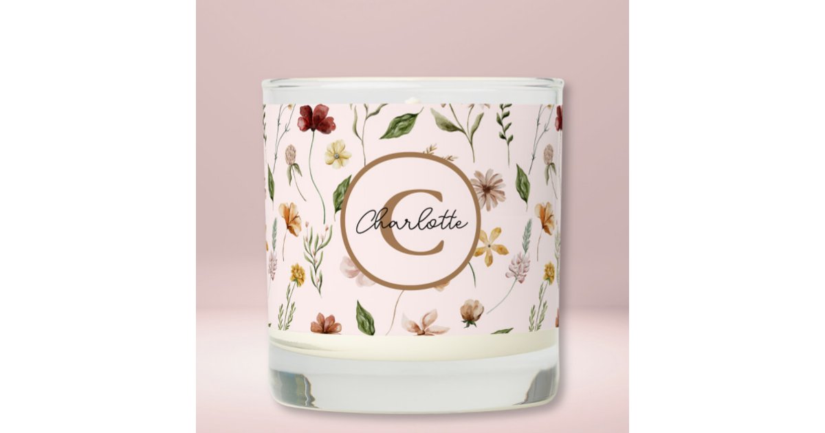 Personalized Monogram Name Pink Floral Scented Candle | Zazzle