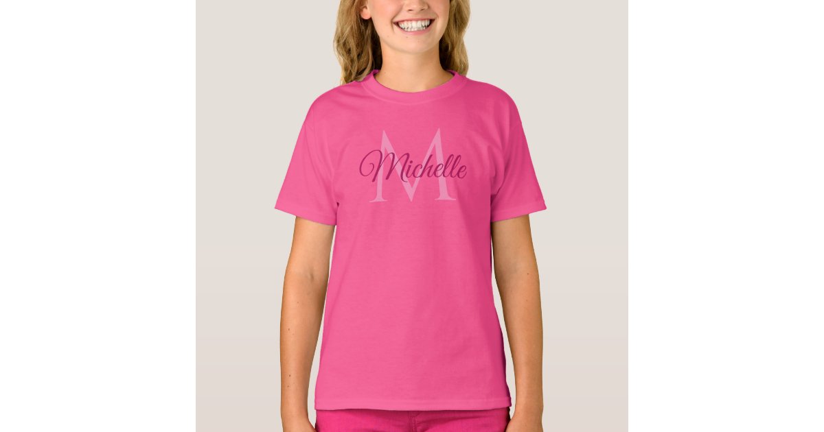 Personalized Monogram Name Wow Pink Girls T-Shirt | Zazzle