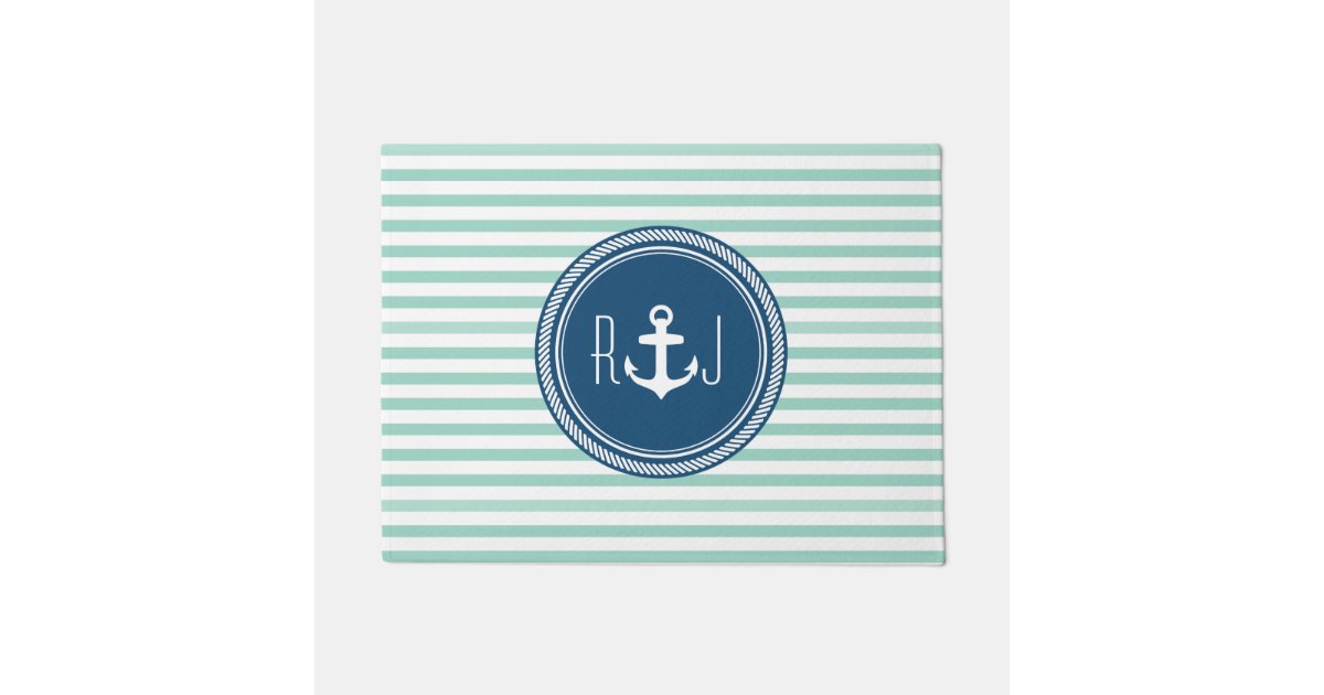 Personalized Monogram Navy and Seafoam Nautical Doormat | Zazzle.com
