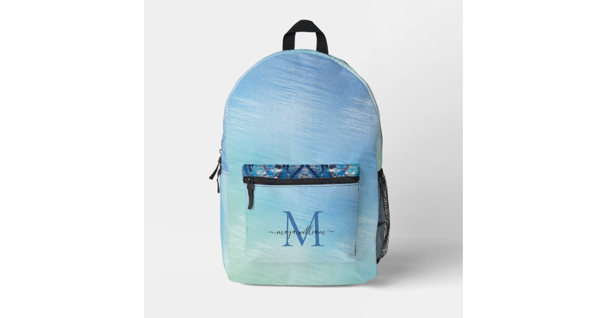 Personalized Monogram Novy Blue Glitter Printed Backpack | Zazzle