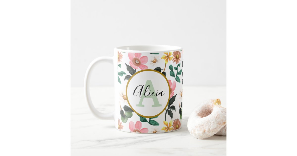 Personalized Monogram Pastel Spring Floral Pattern Coffee Mug | Zazzle