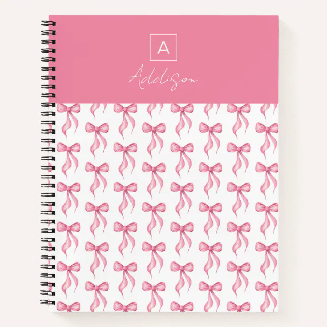 Personalized Monogram Pink Bow Pattern Notebook | Zazzle