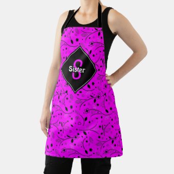 Personalized | Monogram | Pink | Floral | SISTER Apron | Zazzle