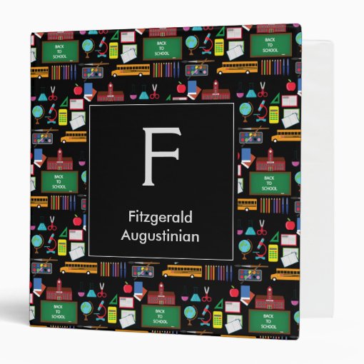 Personalized Monogram SCHOOL SUBJECTS Black 3 Ring Binder | Zazzle