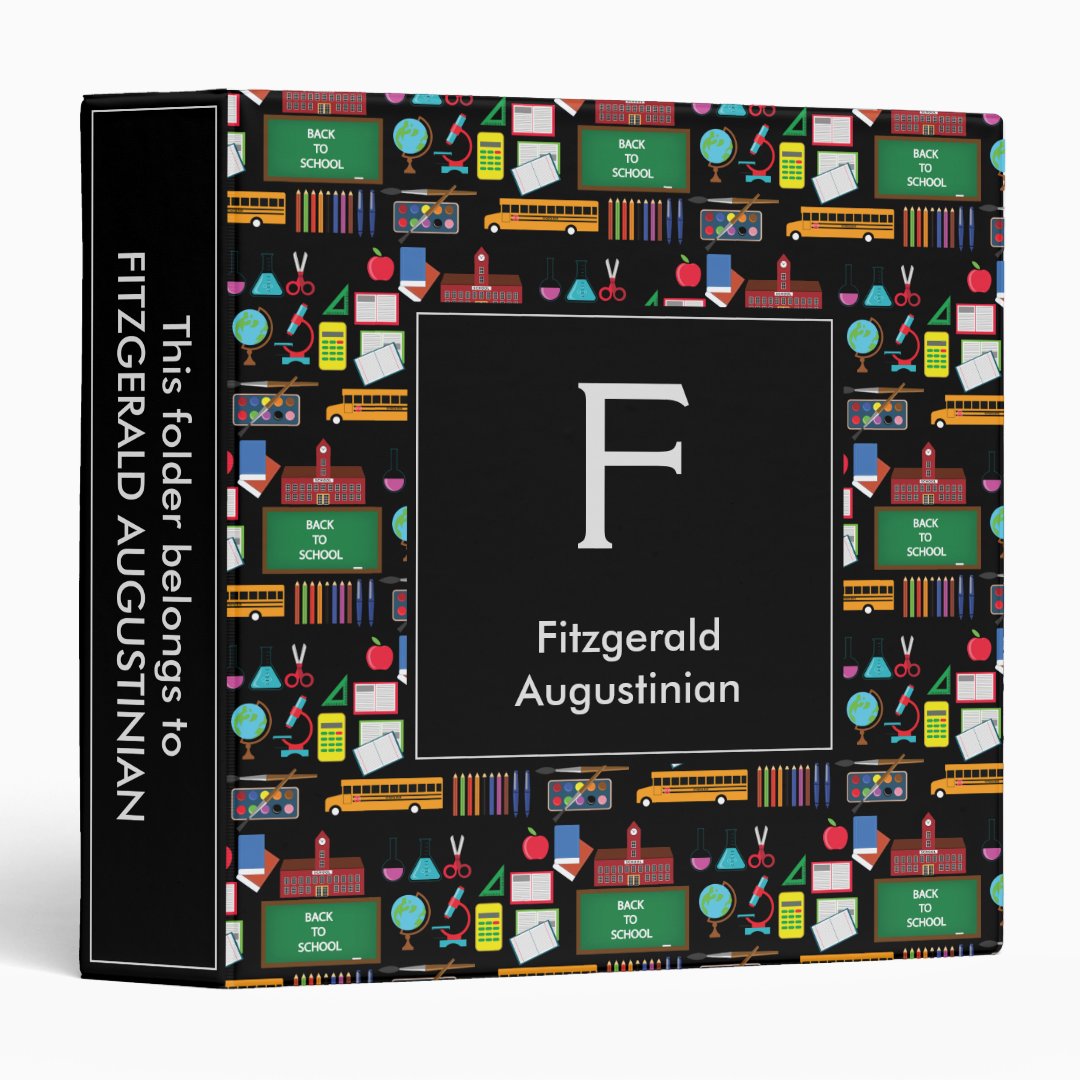 Personalized Monogram SCHOOL SUBJECTS Black 3 Ring Binder | Zazzle