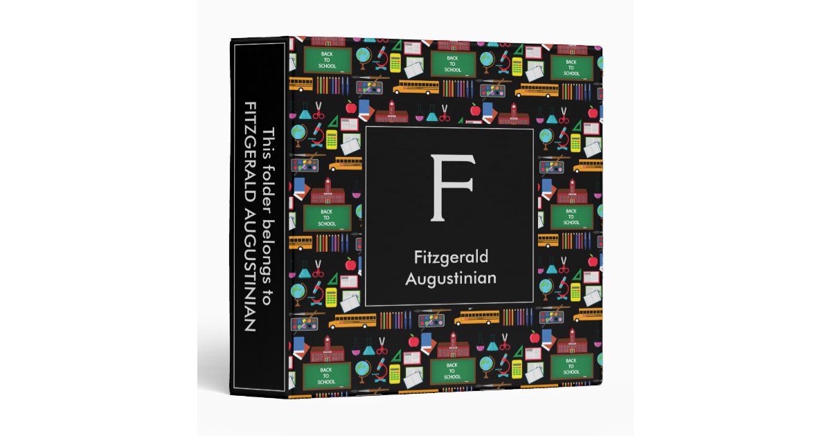 Personalized Monogram SCHOOL SUBJECTS Black 3 Ring Binder | Zazzle