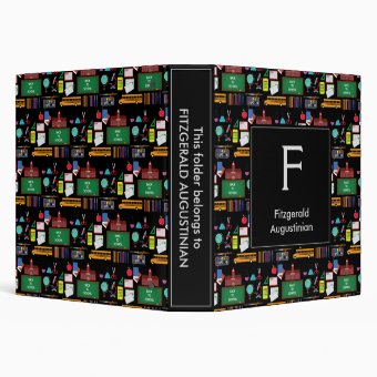 Personalized Monogram SCHOOL SUBJECTS Black 3 Ring Binder | Zazzle