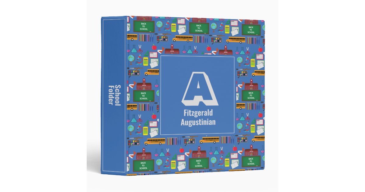 Personalized Monogram SCHOOL SUBJECTS Blue 3 Ring Binder | Zazzle