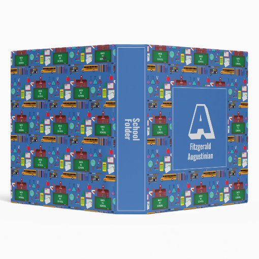 Personalized Monogram SCHOOL SUBJECTS Blue 3 Ring Binder | Zazzle