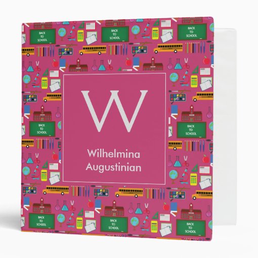 Personalized Monogram SCHOOL SUBJECTS Pink 3 Ring Binder | Zazzle