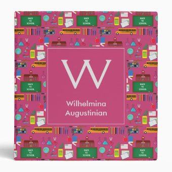 Personalized Monogram SCHOOL SUBJECTS Pink 3 Ring Binder | Zazzle