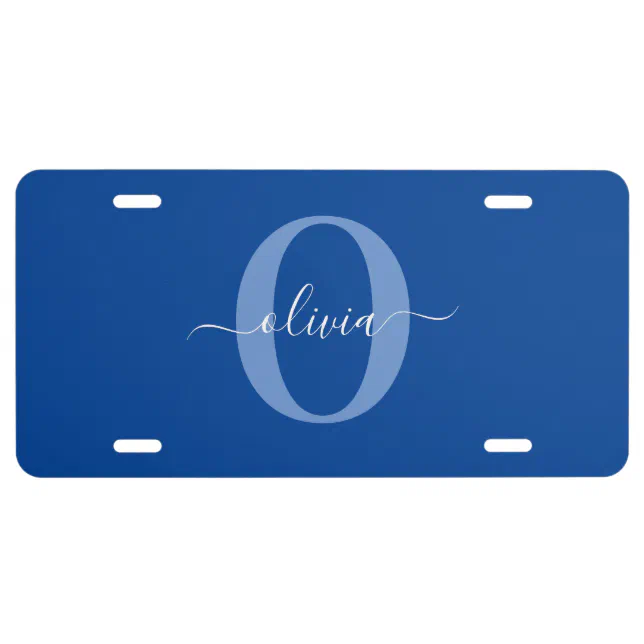 Personalized Monogram Script Name Blue White License Plate | Zazzle