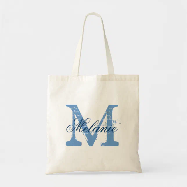 Personalized monogram tote bag | blue and white | Zazzle