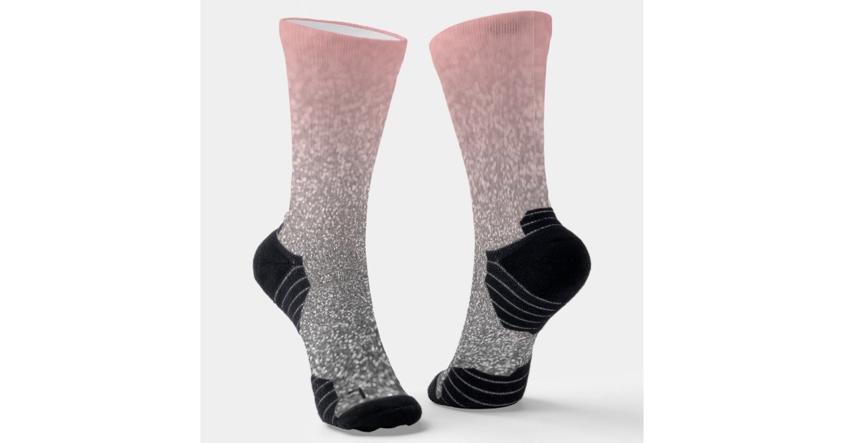 Personalized monogram vintage glitter shine pink socks | Zazzle