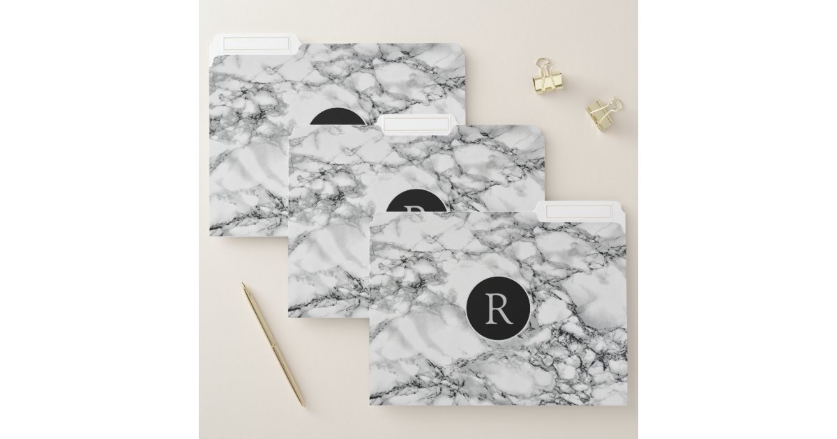Personalized Monogram White Marble File Folder | Zazzle