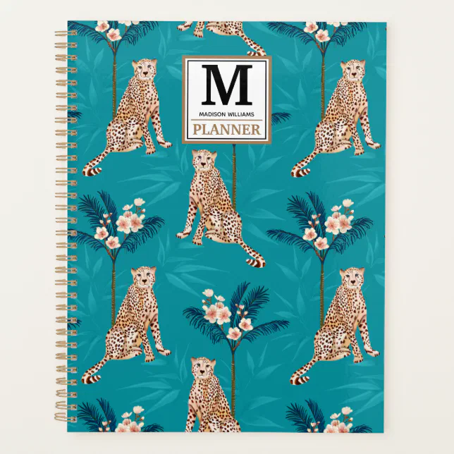 Personalized Monogrammed Blue Leopard Pattern 2023 Planner | Zazzle