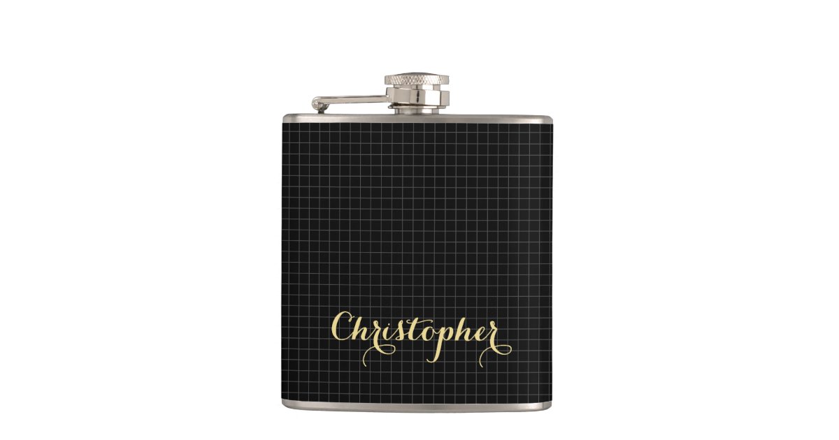 Personalized Monogrammed Modern Black Checkered Flask | Zazzle