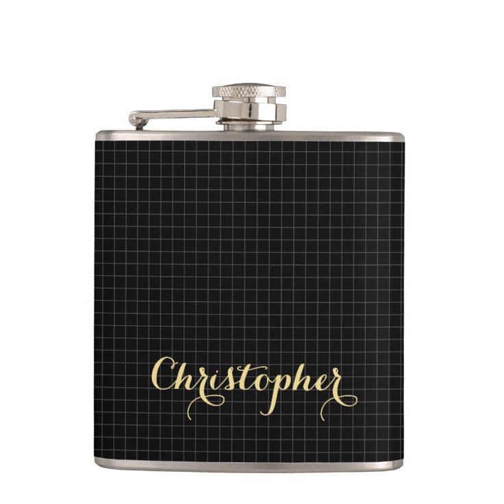 Personalized Monogrammed Modern Black Checkered Flask | Zazzle