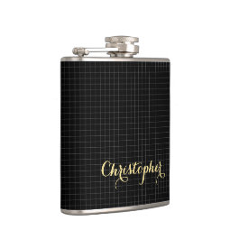 Personalized Monogrammed Modern Black Checkered Flask | Zazzle