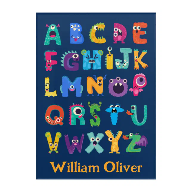 Personalized Monster ABC Silly Alphabet Monsters Acrylic Print | Zazzle