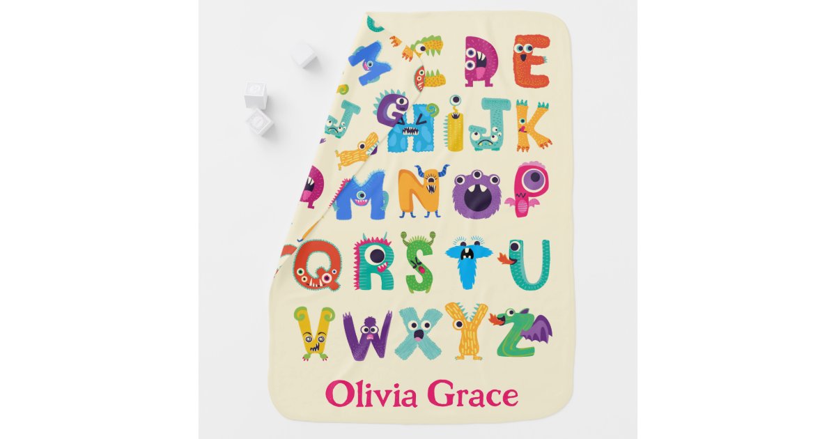 Personalized Monster ABC Silly Alphabet Monsters Baby Blanket | Zazzle