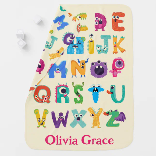 Personalized Monster ABC Silly Alphabet Monsters Baby Blanket | Zazzle