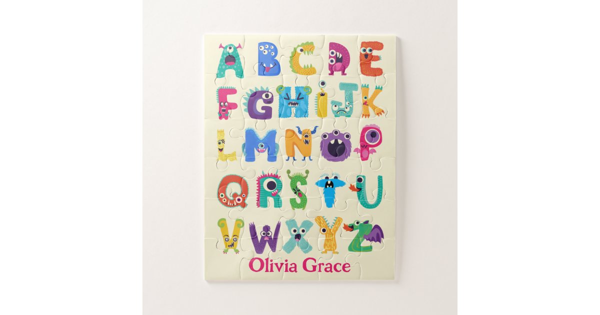 Personalized Monster ABC Silly Alphabet Monsters Jigsaw Puzzle | Zazzle