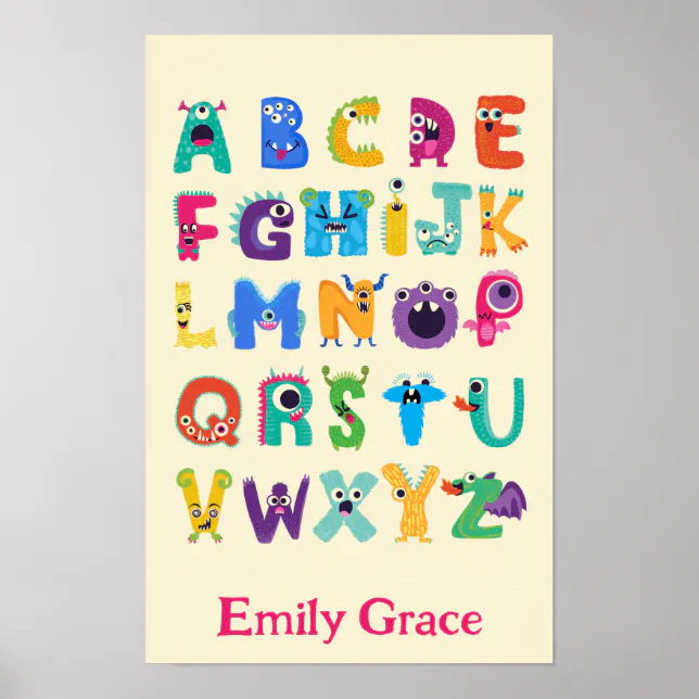 Personalized Monster ABC Silly Alphabet Monsters Poster | Zazzle