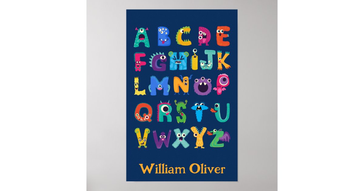 Personalized Monster ABC Silly Alphabet Monsters Poster | Zazzle