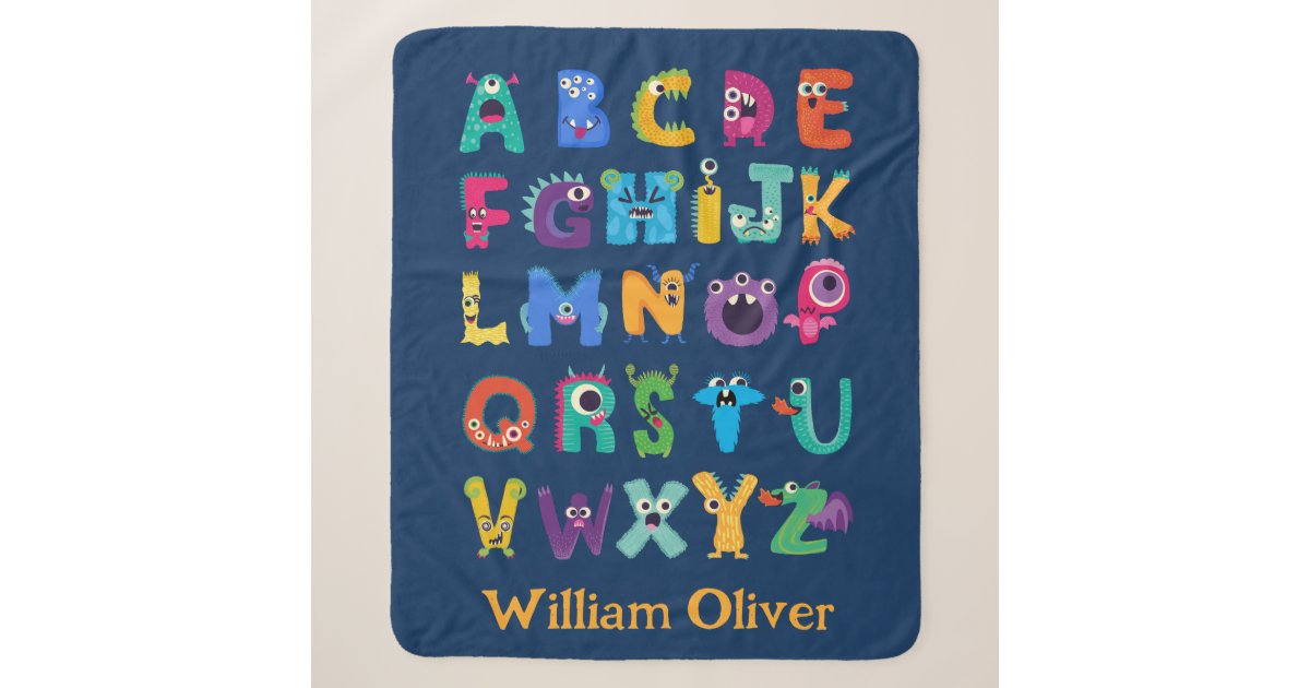Personalized Monster ABC Silly Alphabet Monsters Sherpa Blanket | Zazzle