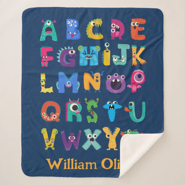 Personalized Monster ABC Silly Alphabet Monsters Sherpa Blanket | Zazzle