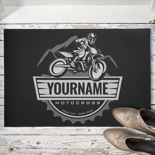 Personalized Motocross Rider Dirt Bike Hill Racing Doormat | Zazzle