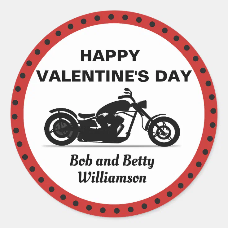 Personalized Motorcycle Happy Valentine's Day Classic Round Sticker ...