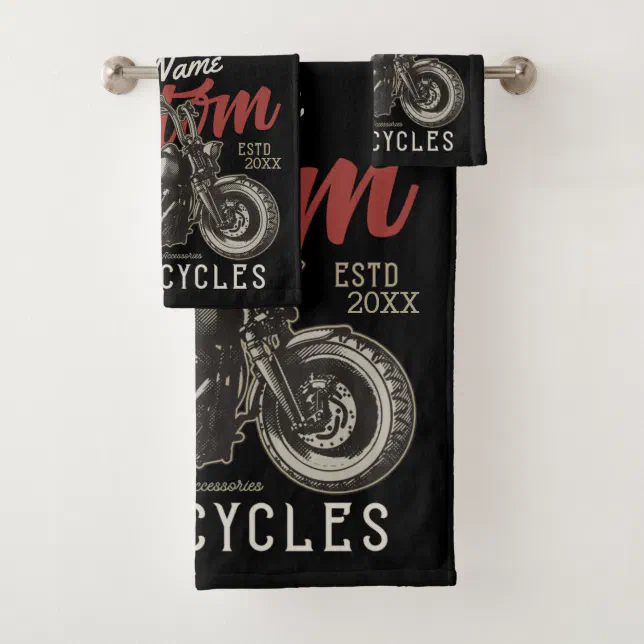 Personalized Motorcycle Rebel Cruiser Biker Garage Bath Towel Set | Zazzle