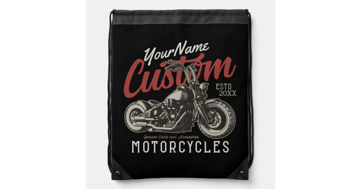 Personalized Motorcycle Rebel Cruiser Biker Garage Drawstring Bag | Zazzle