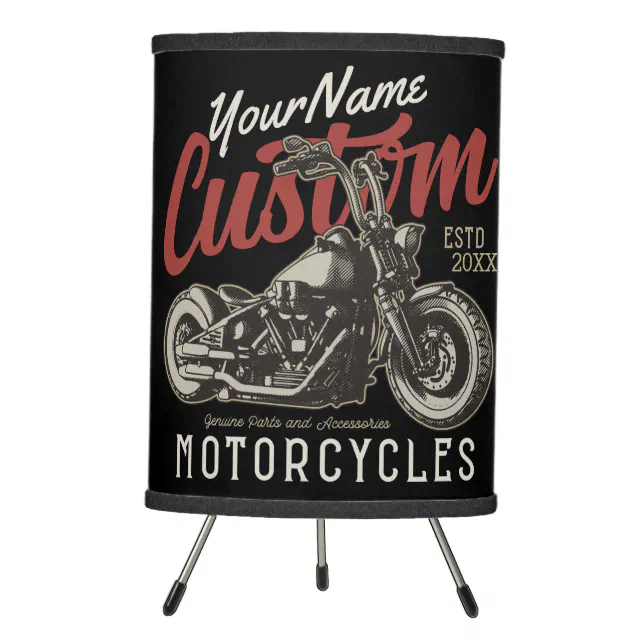 Personalized Motorcycle Rebel Cruiser Biker Garage Tripod Lamp | Zazzle