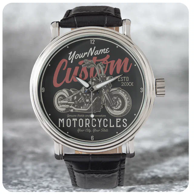 Personalized Motorcycle Rebel Cruiser Biker Garage Watch | Zazzle