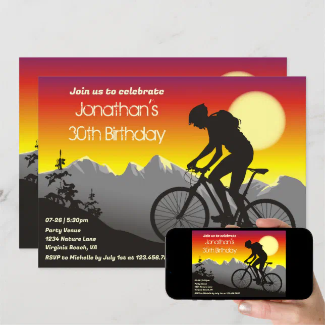 Personalized Mountain Bike Biking Birthday Invitation | Zazzle