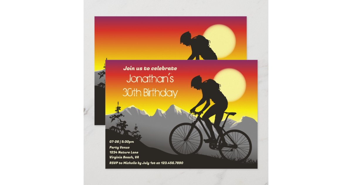 Personalized Mountain Bike Biking Birthday Invitation | Zazzle