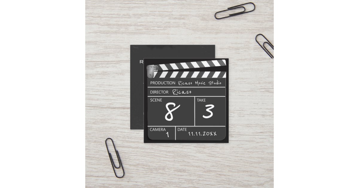 Personalized Movie Clapperboard Square Business Card | Zazzle